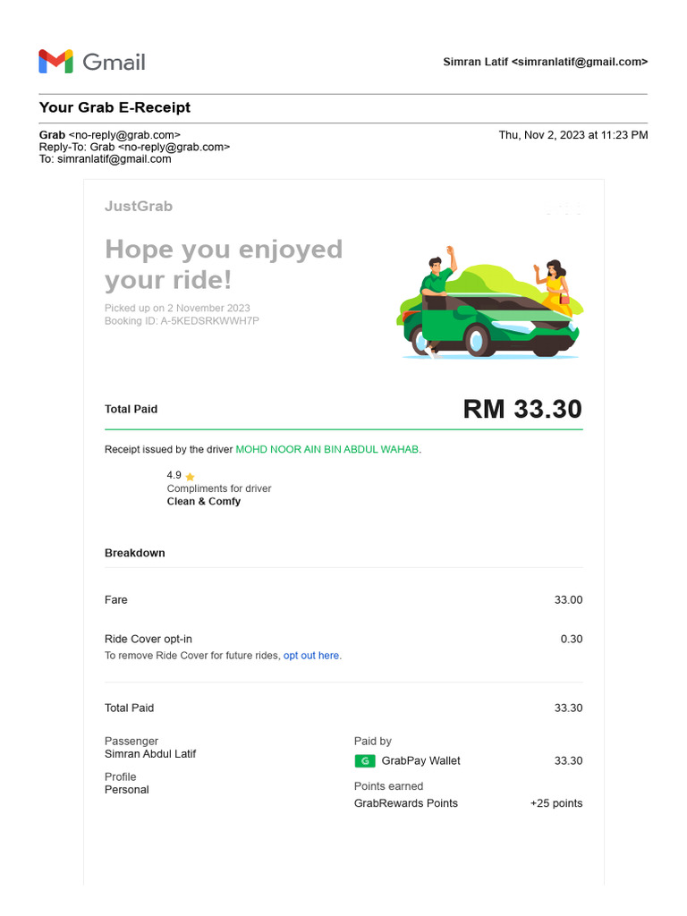 Grab Receipt 2 Nov (PNG Airport To PNG House) | PDF