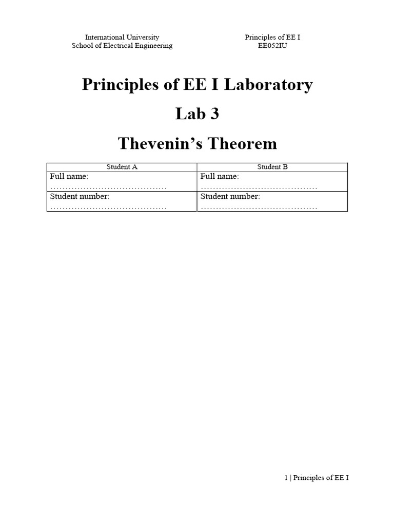 EE1 Lab3 Thevenin v3 Sep22 | PDF | Electrical Circuits | Electromagnetism