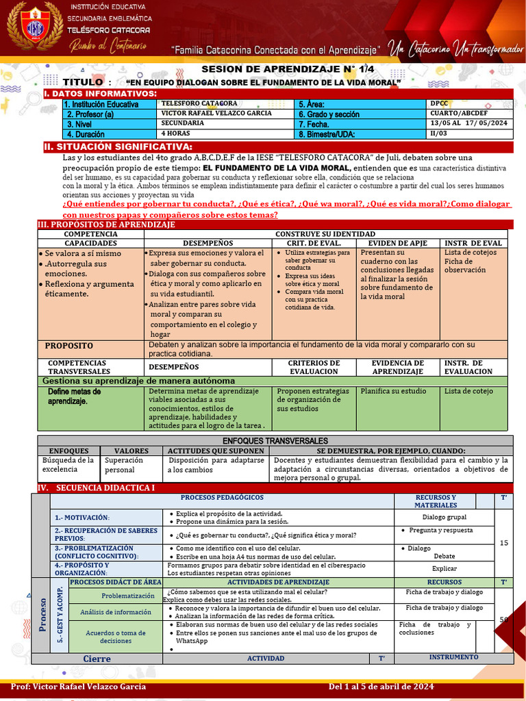 SESION 04 BETO DPCC 4TO | Descargar gratis PDF | Aprendizaje | Moralidad