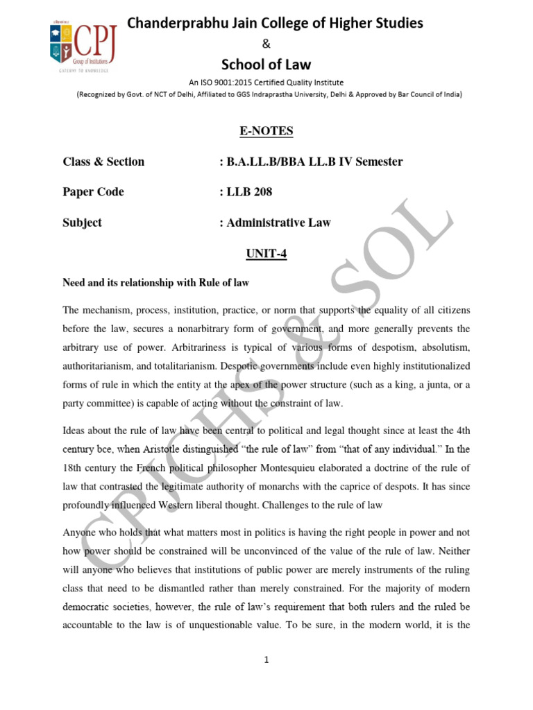 Unit-4 Administrative Law E-Notes | PDF | Public Law | Government