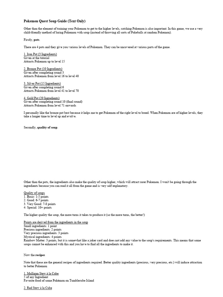 Pokemon Quest Soup Guide | PDF | Pokémon | Foods