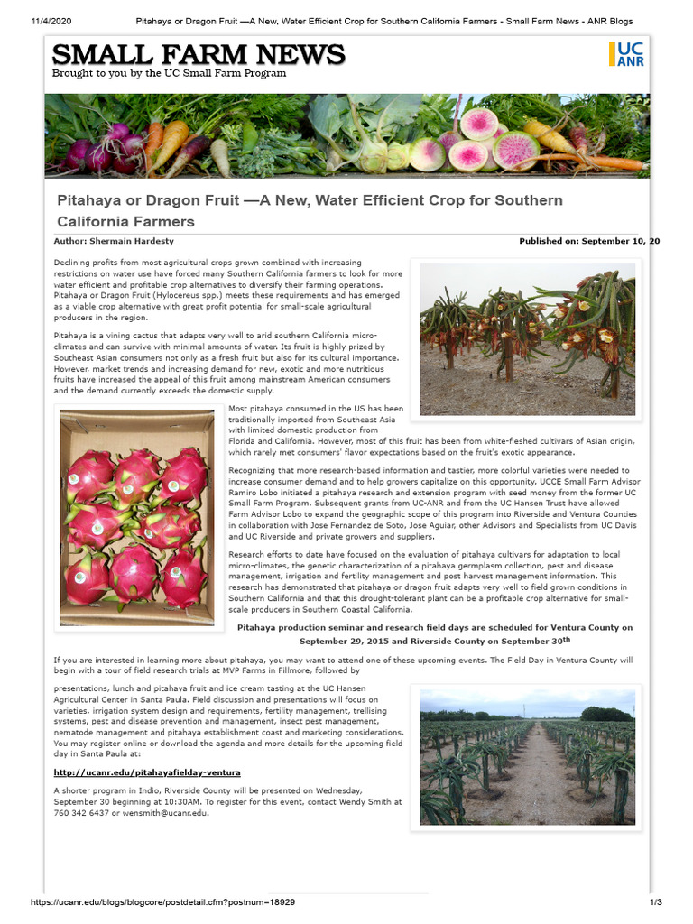 Pitahaya or Dragon Fruit - A New, Water Efficient Crop For Southern ...