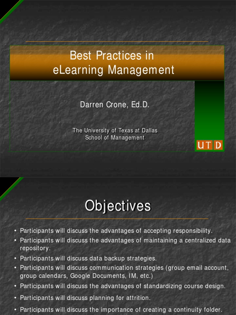 2009 TXDLA Best Practices in Elearning Management Presentation | PDF ...