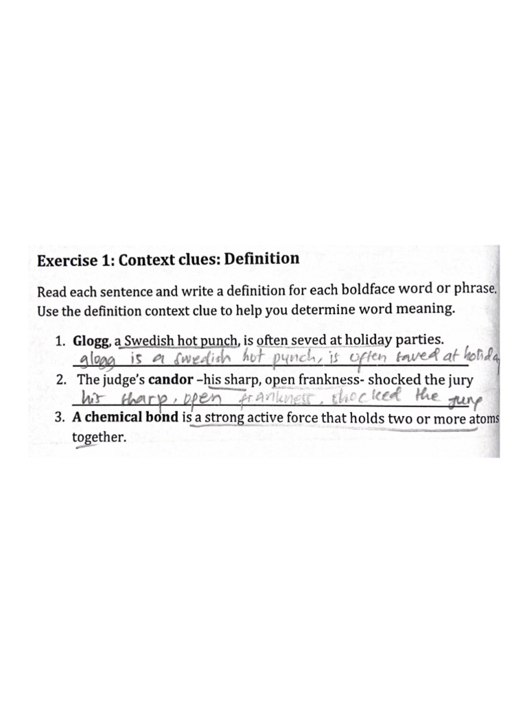 Exercise 1 Context clues Definition | PDF
