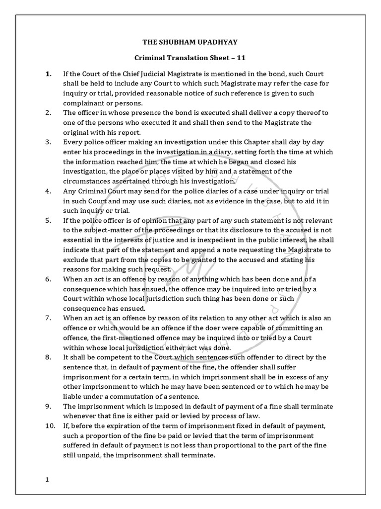 TSU - Criminal Translation Sheet - 11 | PDF | Bail | Fine (Penalty)