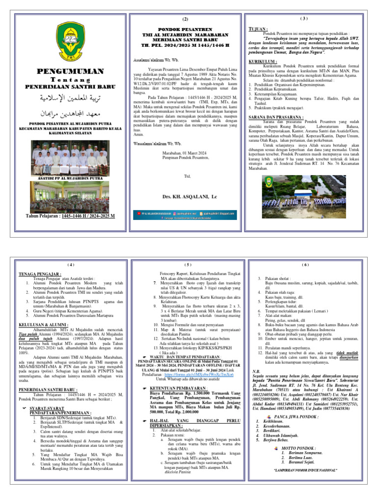 Brosur Penerimaan 2024 - PUTRA | PDF