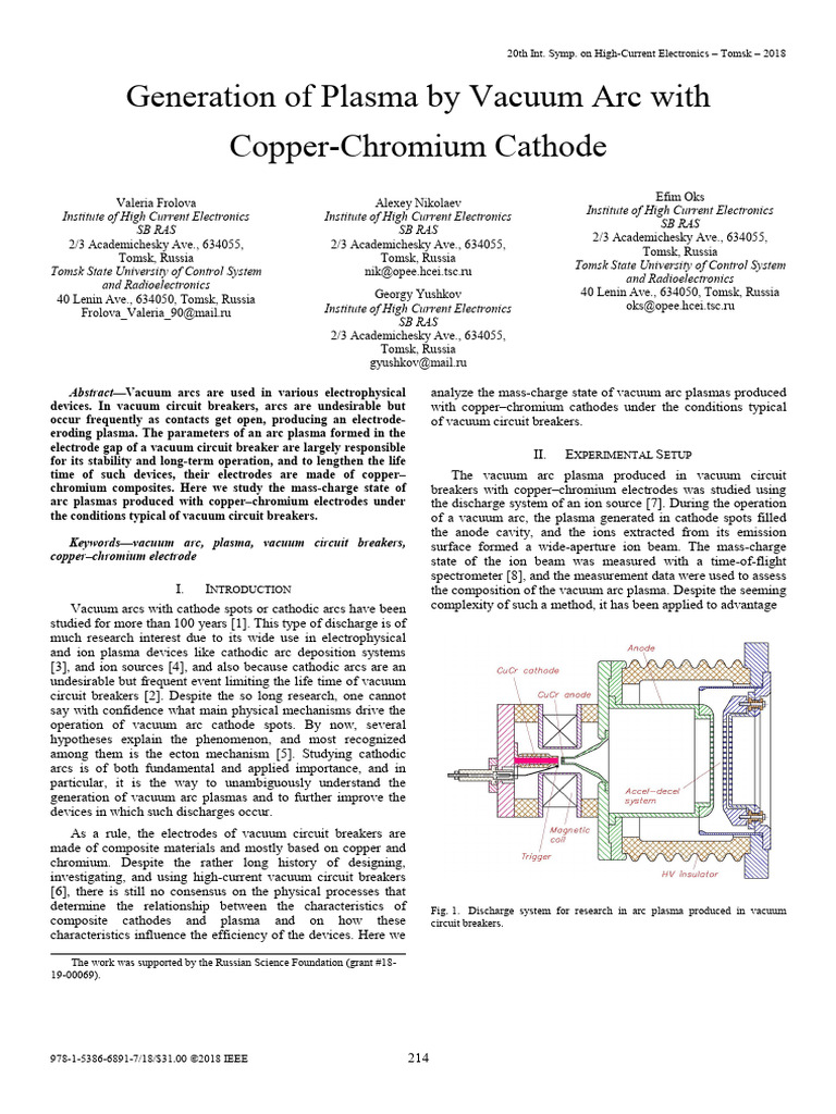 Plasma Generation in Copper-Chromium Arcs | PDF | Electric Arc | Plasma ...