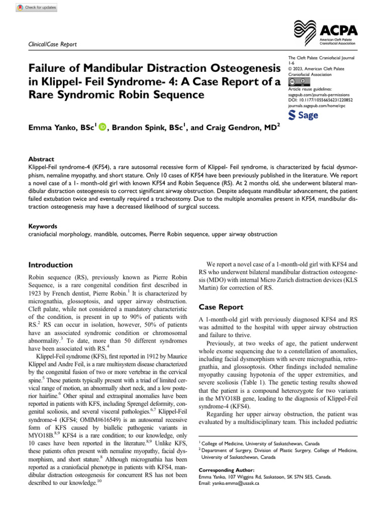 Yanko Et Al 2023 Failure of Mandibular Distraction Osteogenesis in ...
