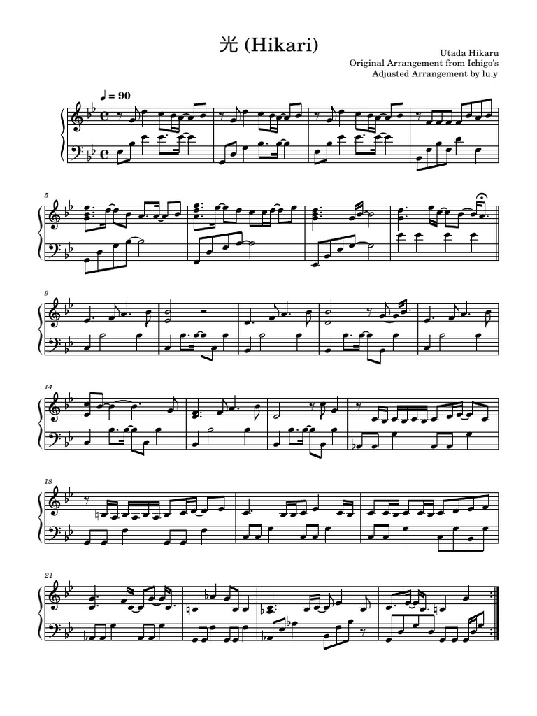 Hikari Utada Hikaru Simple Clean From Kingdom Hearts Simplified Piano ...