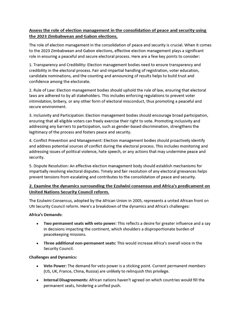 Assess The Role of Election Management in The Consolidation of Peace ...