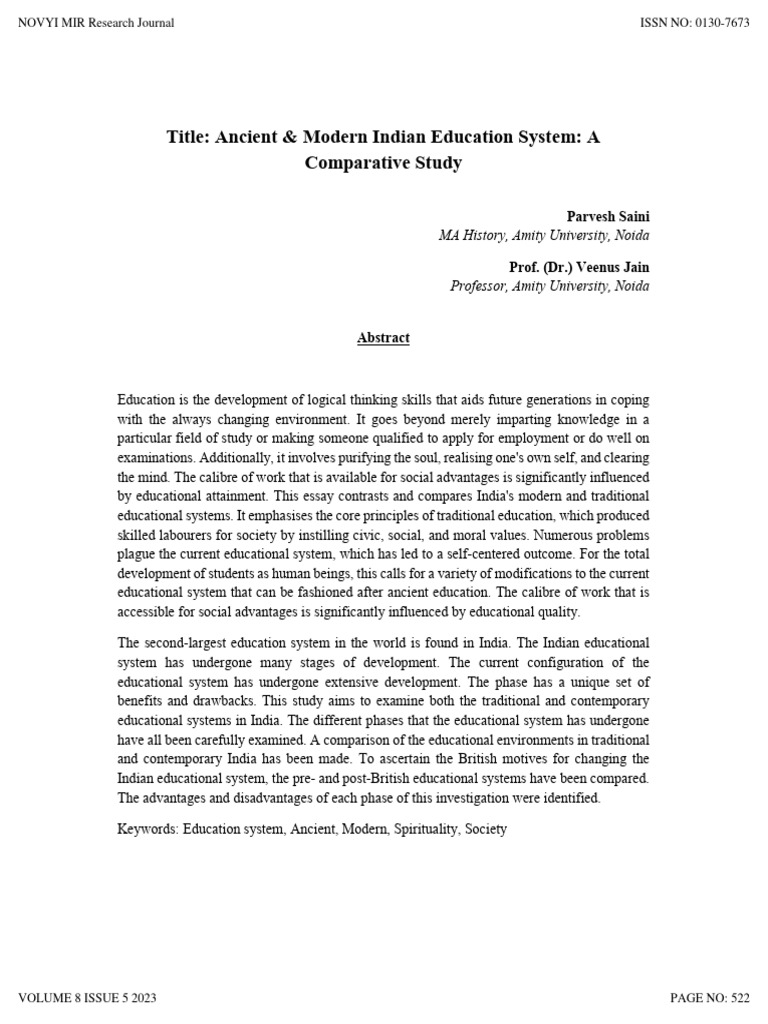 Ancient vs Modern Education in India | PDF | Vedas | Teachers