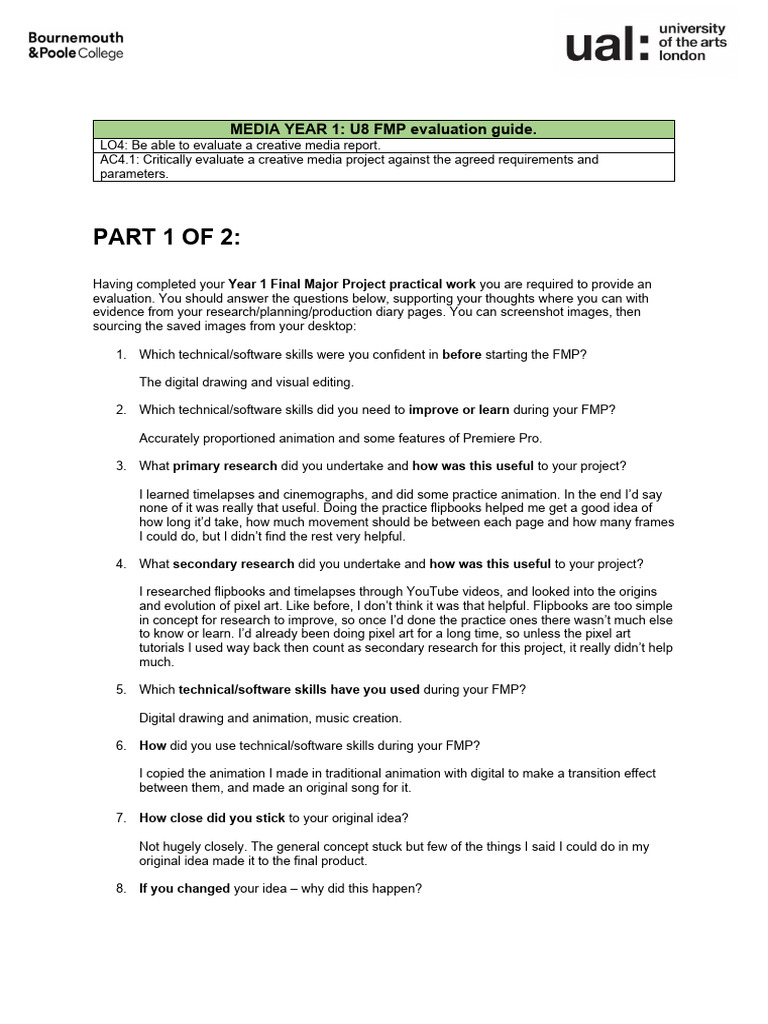 Media Yr1 FMP Evaluation Template | PDF | Animation