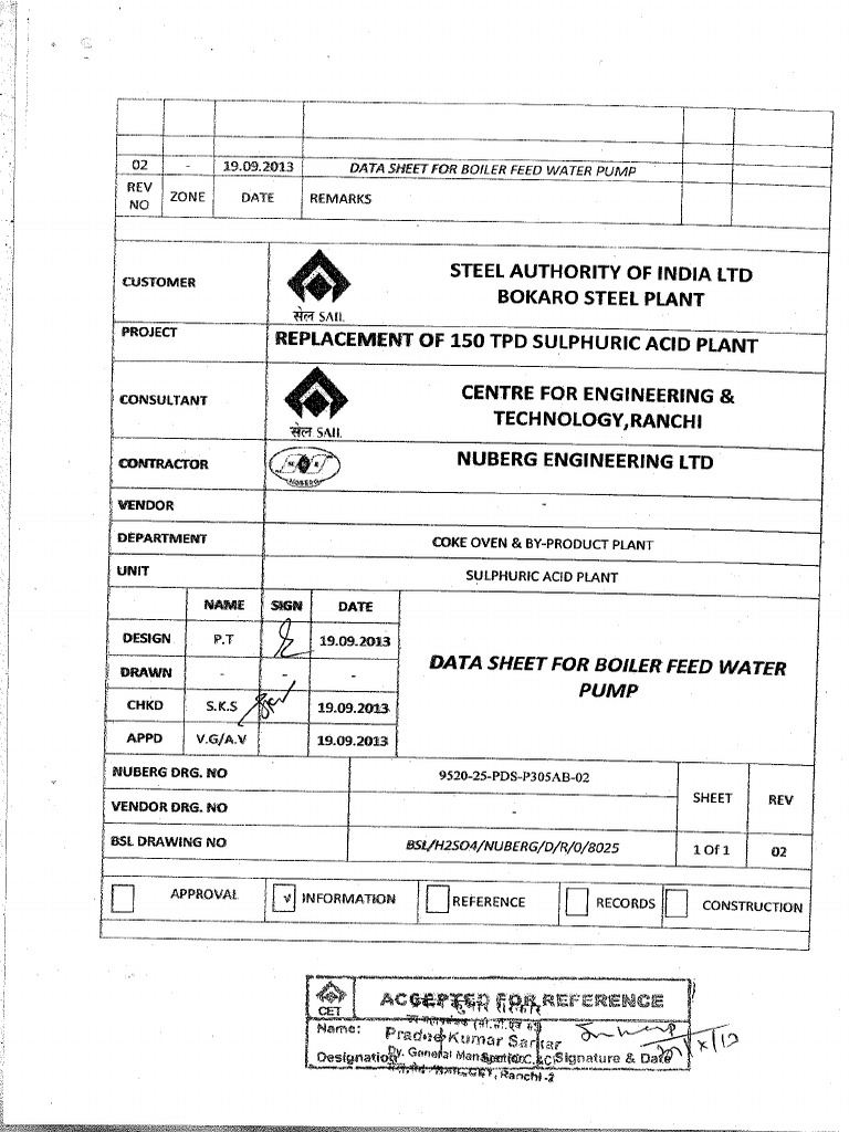 Data Sheet For Boiler Feed Water Pump | PDF