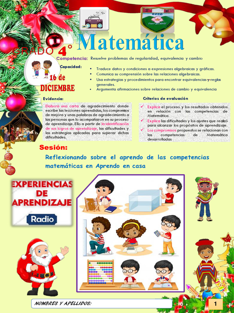 Matemática 4° 16 de Diciembre Prof, Elvin | PDF | Aprendizaje | Matemáticas