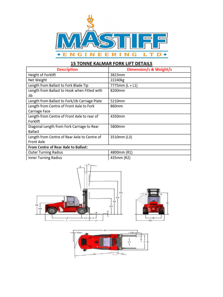 15T Diesel Kalmar Specification Sheet | PDF