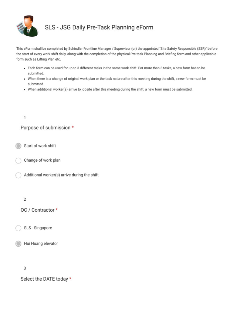 SLS Daily Pre-Task Planning Form | PDF | Elevator