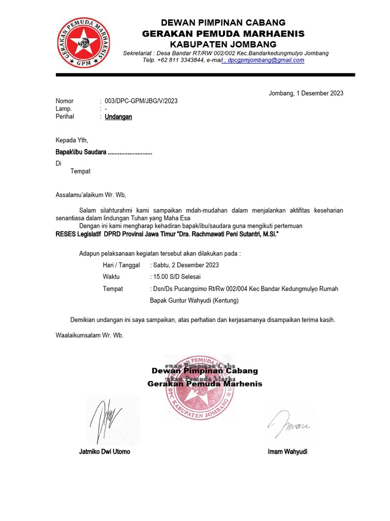 Contoh Surat Undangan Resmi | PDF