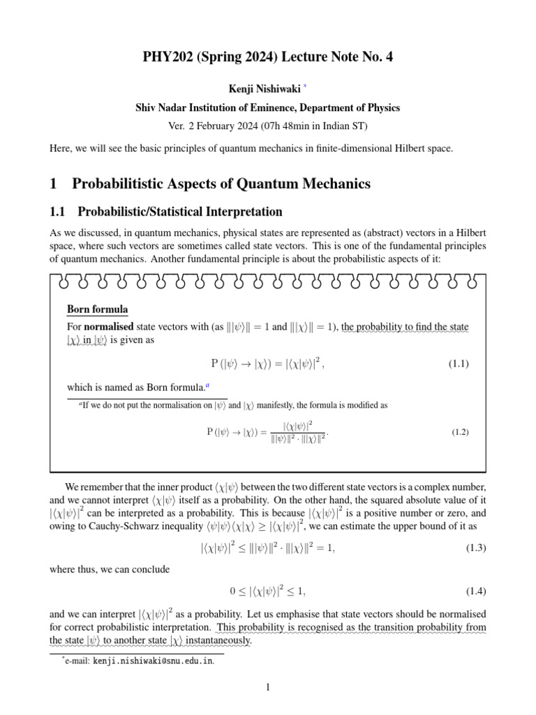 PHY202 2024 Note No 4 | PDF | Eigenvalues And Eigenvectors | Scientific Theories