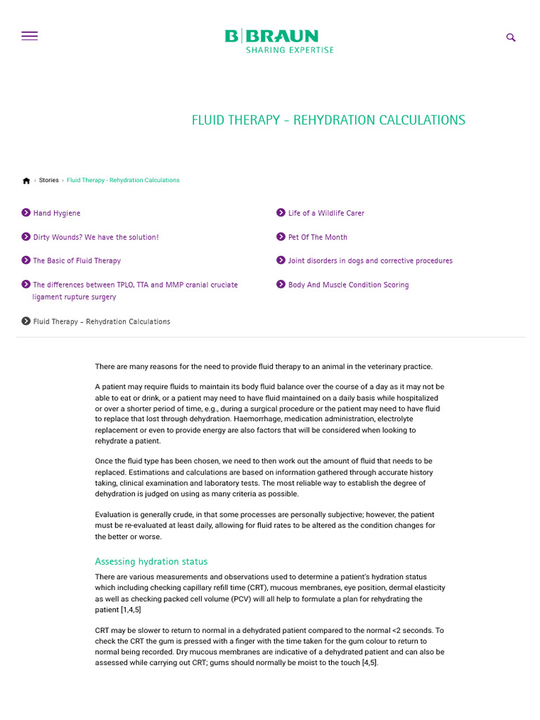 Fluid Therapy: Dehydration Calculations | PDF | Dehydration | Physiology