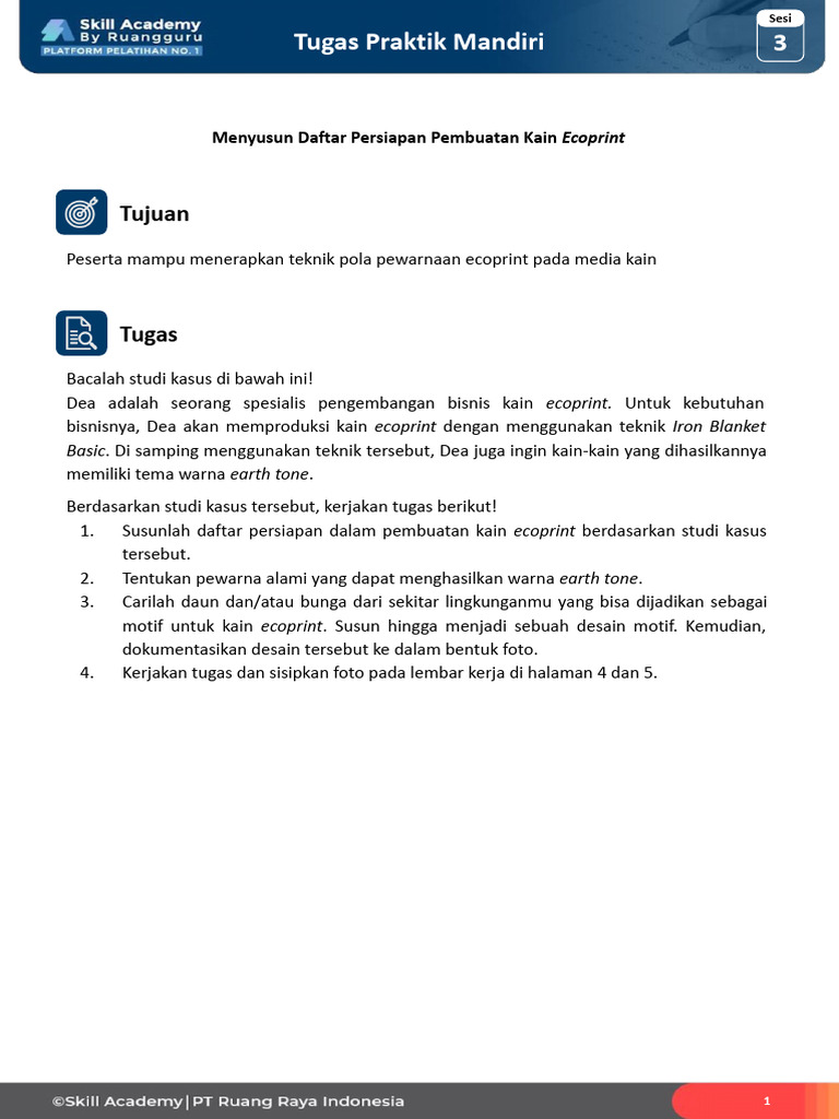 Tugas TPM Menyusun Daftar Persiapan Pembuatan Kain Ecoprint - (SITI NURPARIDA) | PDF | Karier ...