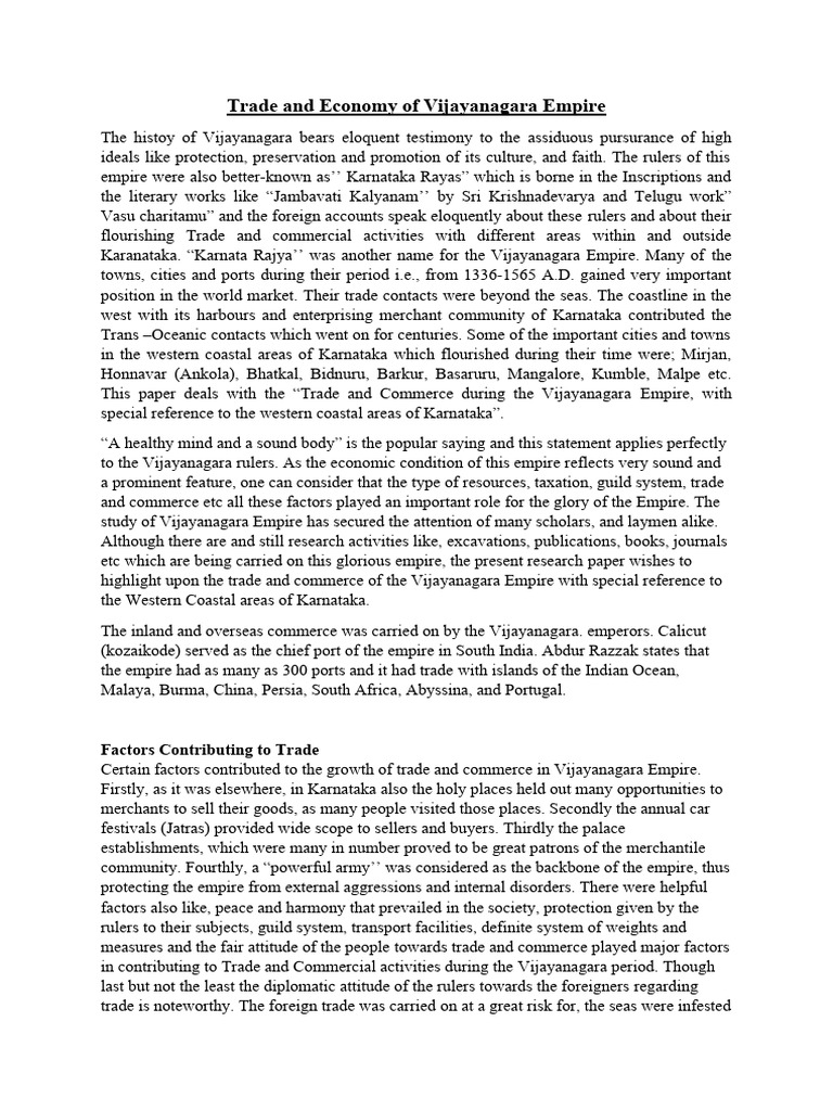Trade and Economy of Vijayanagara Empire | PDF | Trade | Commerce