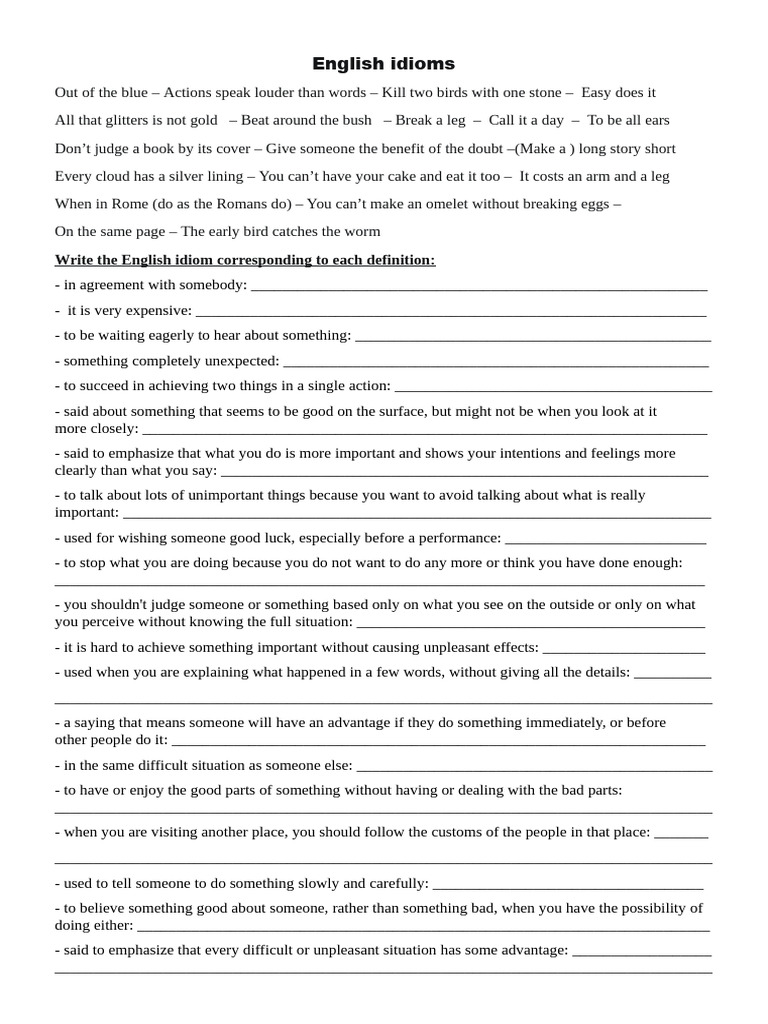 Worksheet 1 - English Idioms | PDF | Home & Garden