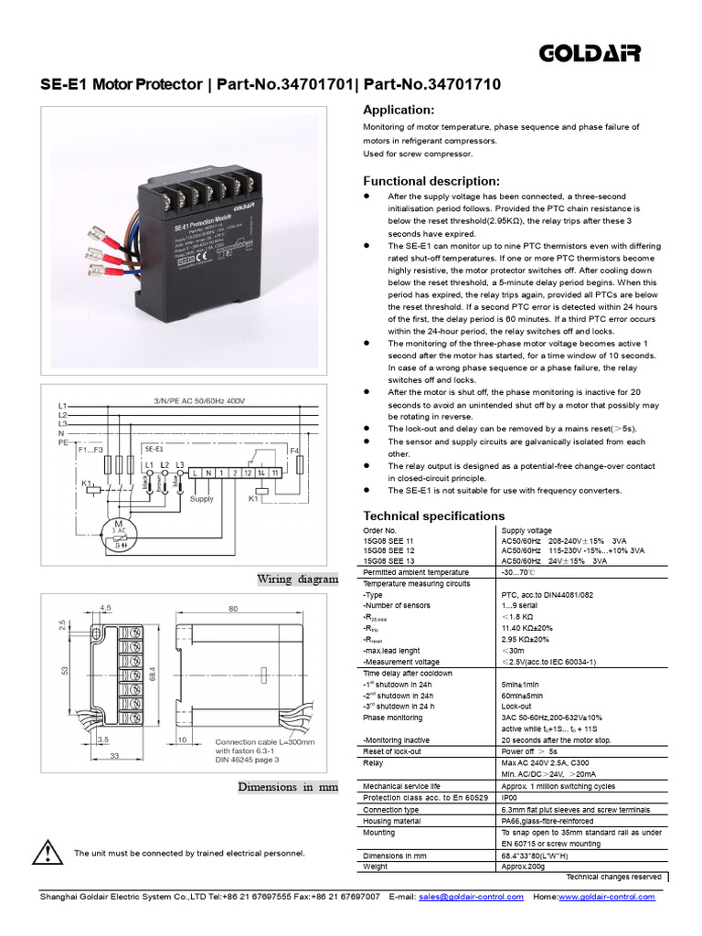 SE-E1 Motor Protection Module Guide | PDF | Relay | Electromagnetism