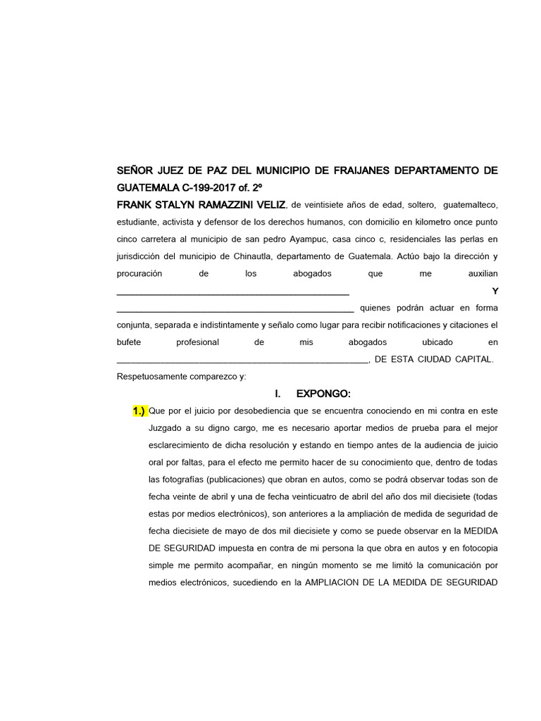 Solicitud Sobreseimiento Frank Ramazzini Veliz | PDF | Ley procesal ...