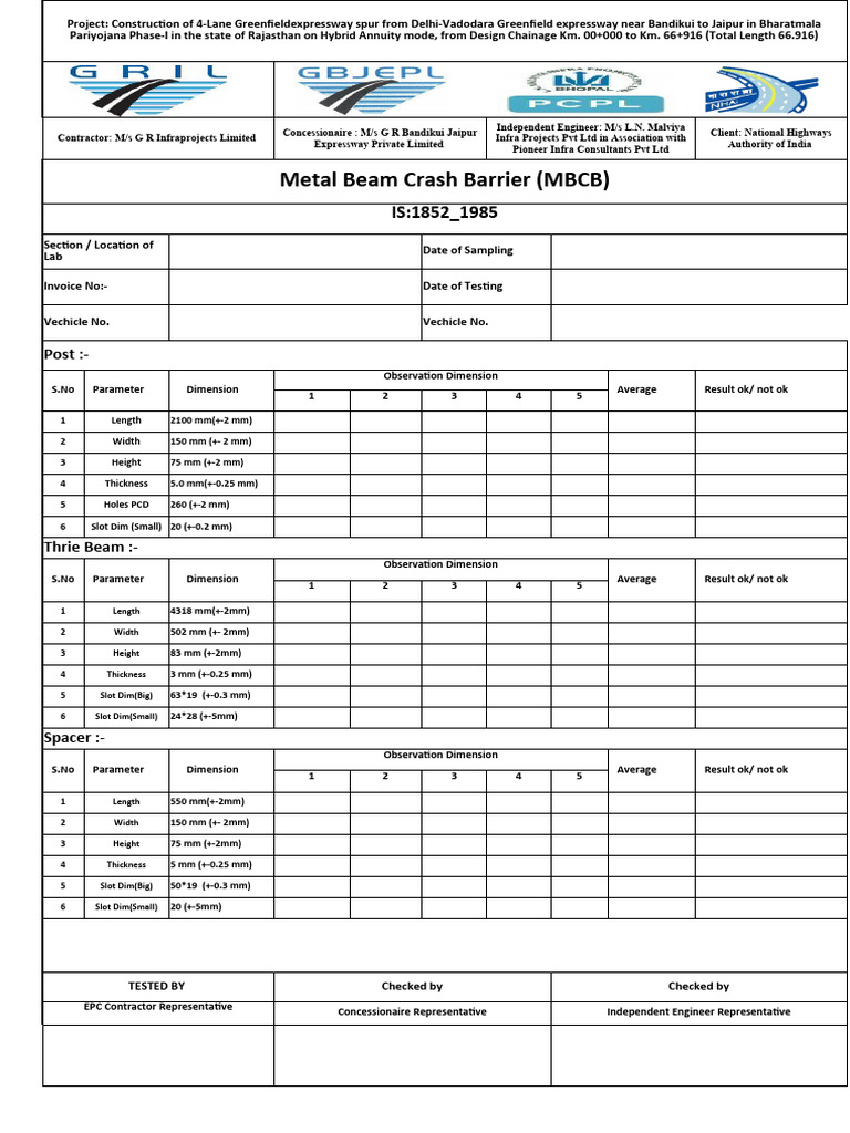 MBCB Specifications and Testing Results | PDF | Road Infrastructure ...