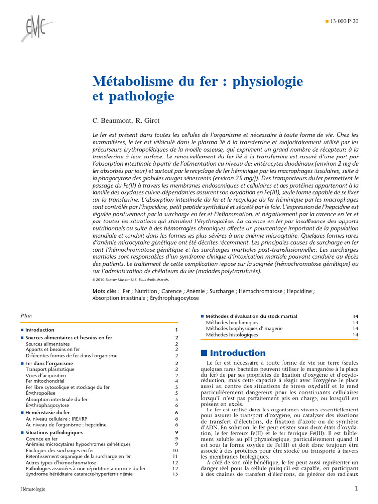 Métabolisme et Pathologies du Fer | PDF | Biochimie | Chimie
