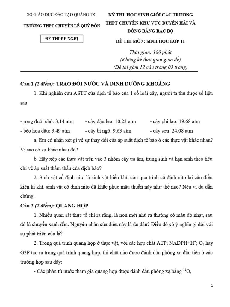 (Lib24.Vn) de Thi Chon HSG Sinh Hoc Duyen Hai Dong Bang Bac Bo Sinh 11 Nam Hoc 2017 2018 Chuyen ...