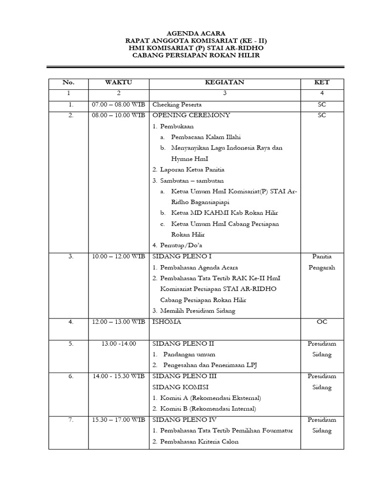 Agenda Rapat HMI STAI Ar-Ridho | PDF