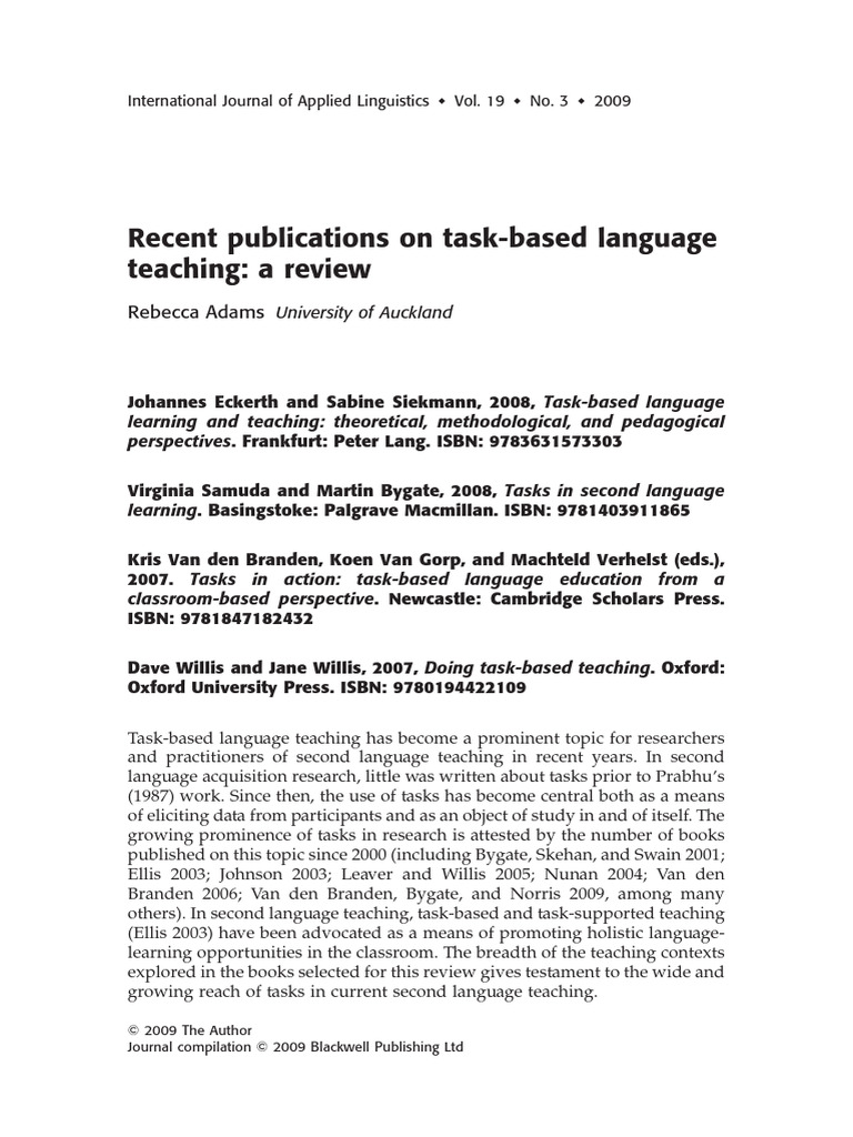 Task-Based Language Teaching Review | PDF | Pedagogy | Learning