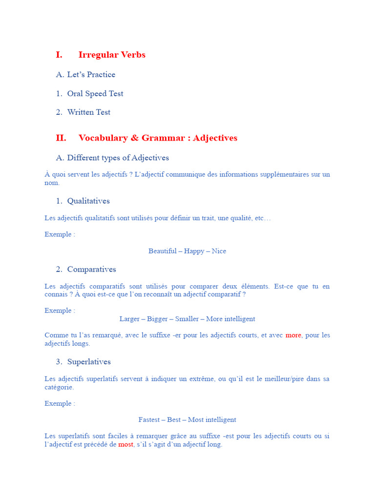 Adjectifs et Adverbes : Guide Pratique | PDF | Adverbe | Typologie ...