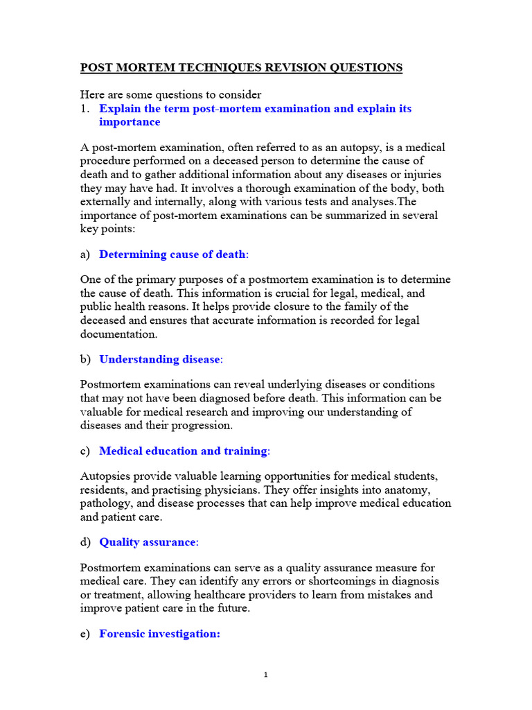 Post Mortem Techniques Revision Querries | PDF | Autopsy | Decomposition