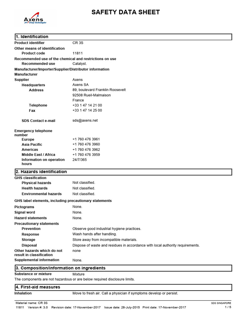 MSDS CR 3S 鋁觸媒 | PDF | Personal Protective Equipment | Occupational Safety And Health