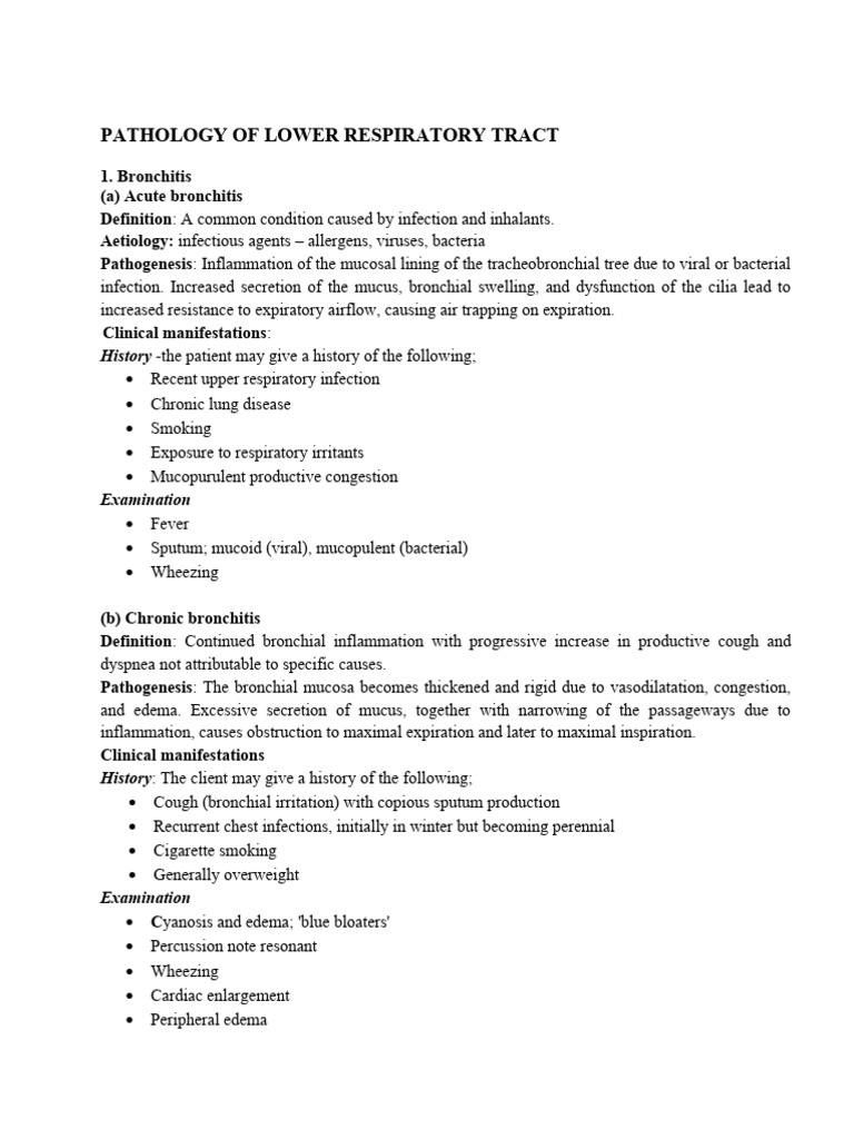 Lower Respiratory Pathologies Guide | PDF | Respiratory Diseases ...