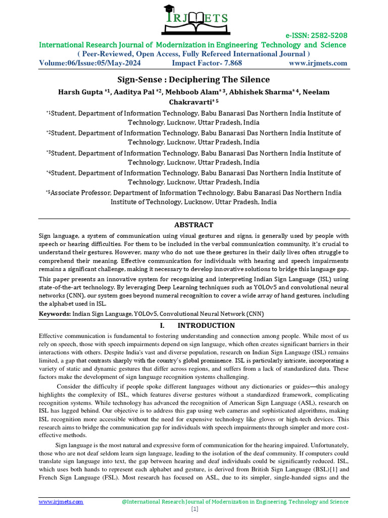IRJMETS Template | PDF | Sign Language | Computing