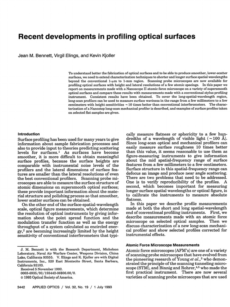 1993_Recent developments in profiling optical surfaces | PDF | Atomic Force Microscopy | Microscope