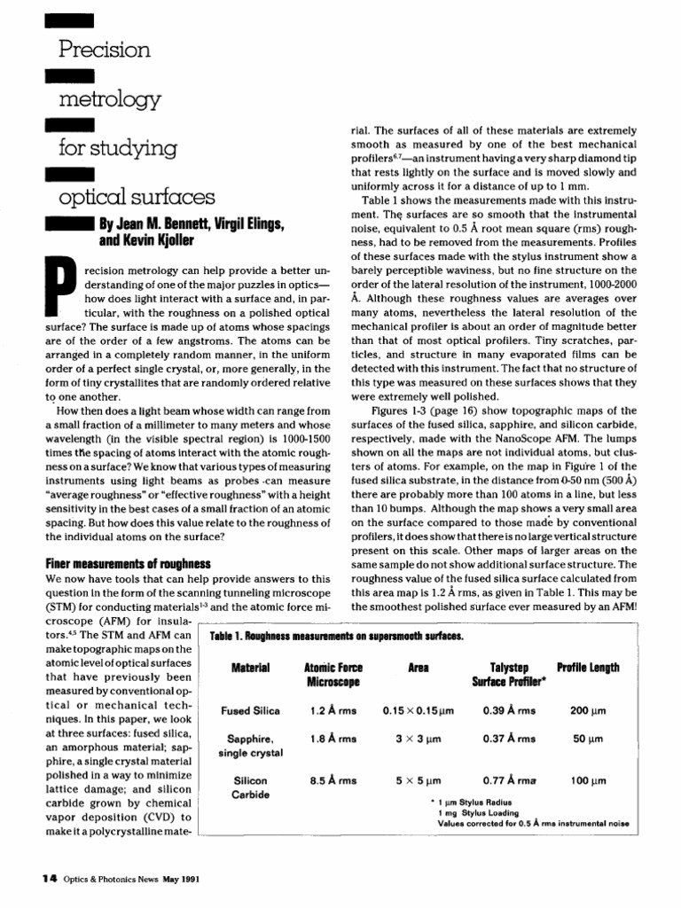 1991 - Precision Metrology For Studying Optical Surfaces | PDF ...