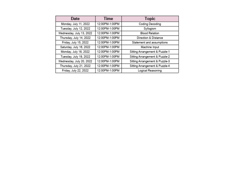 Weekly Logical Reasoning Schedule | PDF