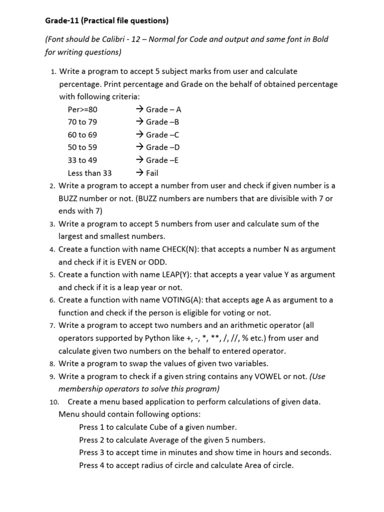 Grade 11 Practical File Exercises | PDF | Computers