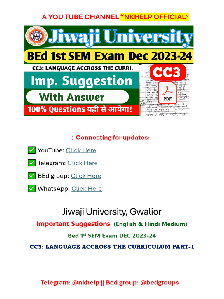 BEd 1st SEM CC3 Important Suggestions | PDF