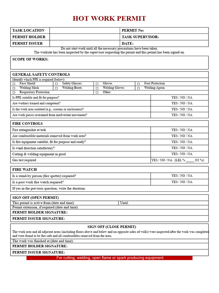 Hot Work Permit | PDF | Personal Protective Equipment | Fires