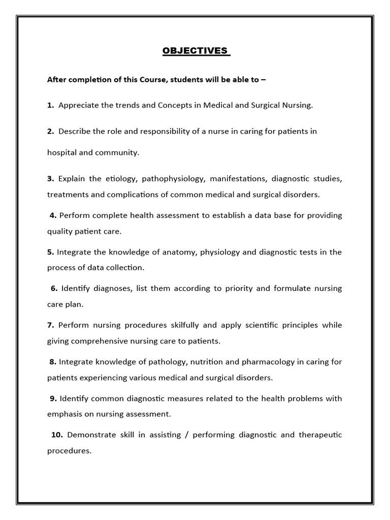 Aims & Objectives of Med-Sug. | PDF | Surgery | Nursing