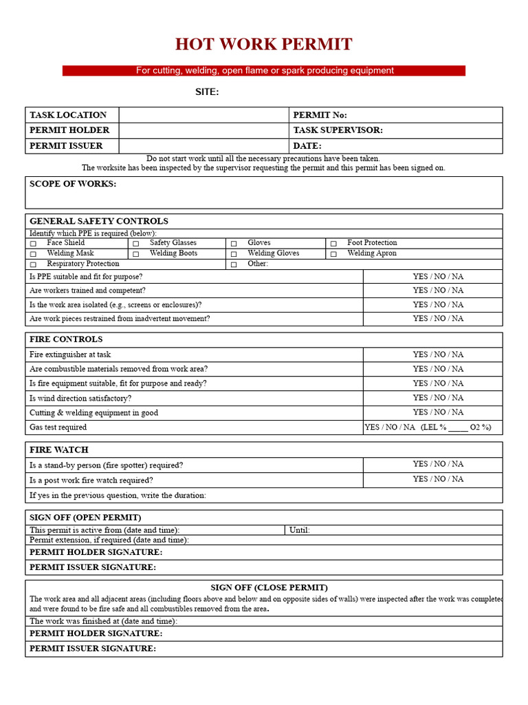 Hot Work Permit | PDF | Personal Protective Equipment | Fires