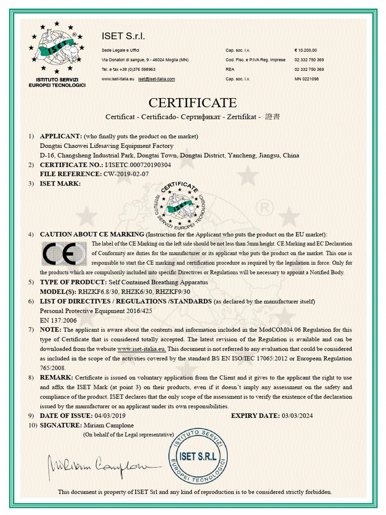 certificate ISET SCBA 6L IISETC.000720190304 | Download Free PDF ...
