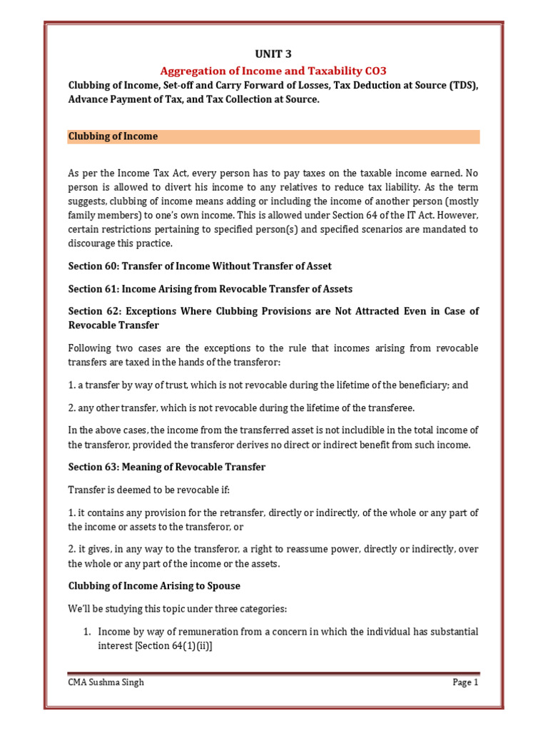 Study Notes-Unit-3 | PDF | Taxes | Income Tax