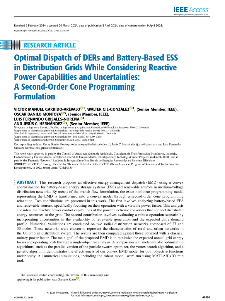 Optimal Dispatch of DERs and Battery-Based ESS in Distribution Grids ...