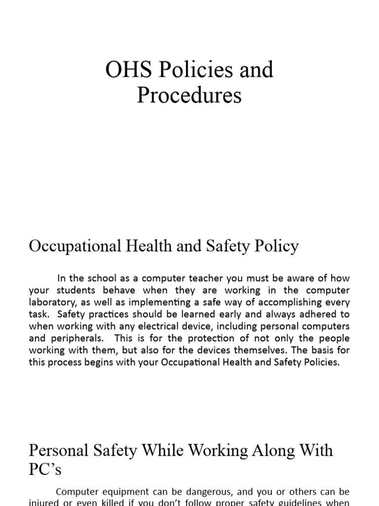OHS Policies and Procedures | PDF | Personal Protective Equipment ...